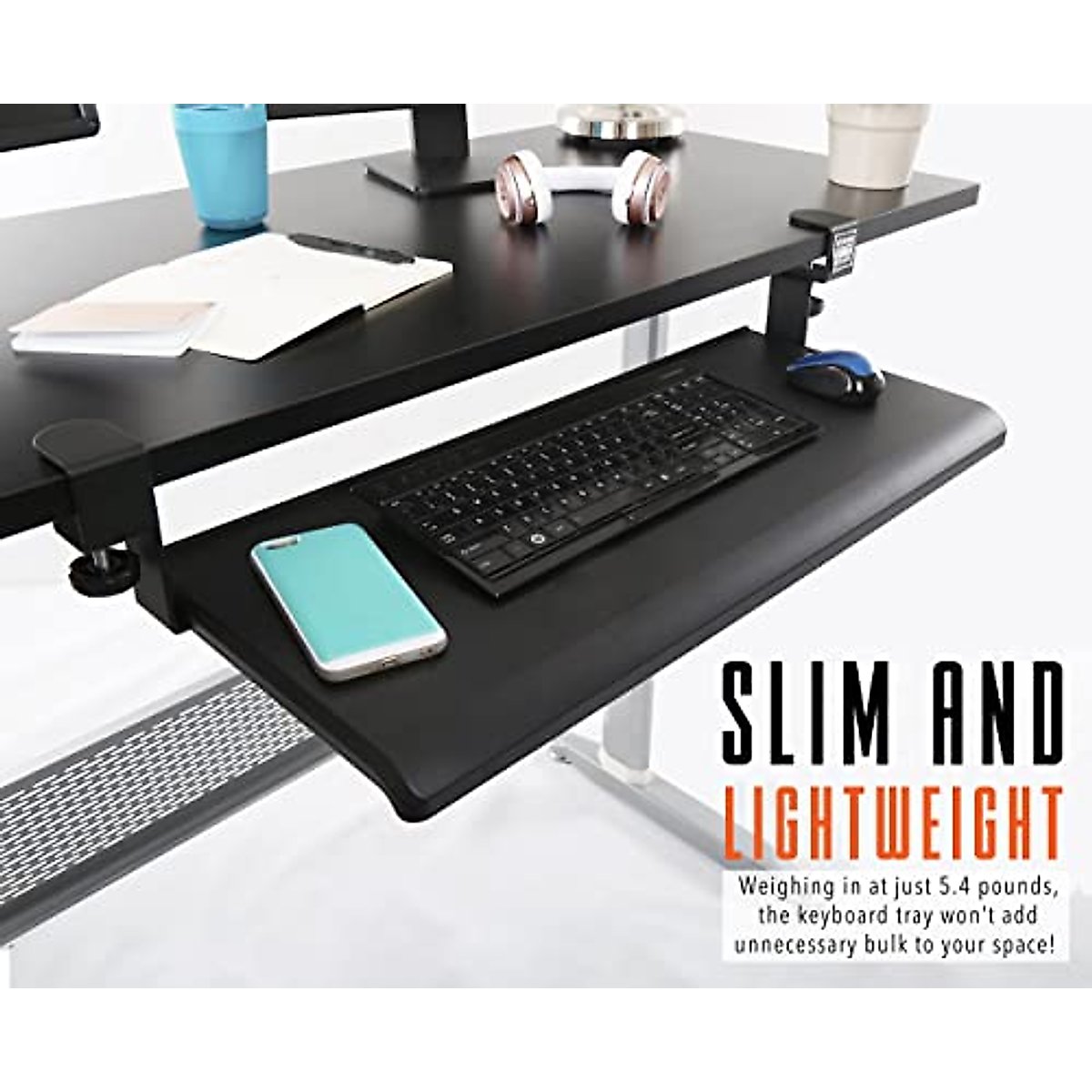Stand Steady Easy Clamp-On Keyboard Tray - Extra Large Size - No Need to Screw Into Desk! Slides Under Desk - Easy 5 Min Assembly - Great for Home or Office!
