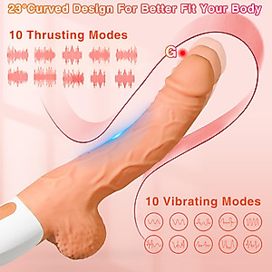 Sex Machine Thrusting Realistic Dildo for Women with 10 Vibrating & Thrusting Modes for G Spot Clitoral Anal Stimulation, Remote Control Silicone Vibrator, Adult Sex Toy (Flesh)