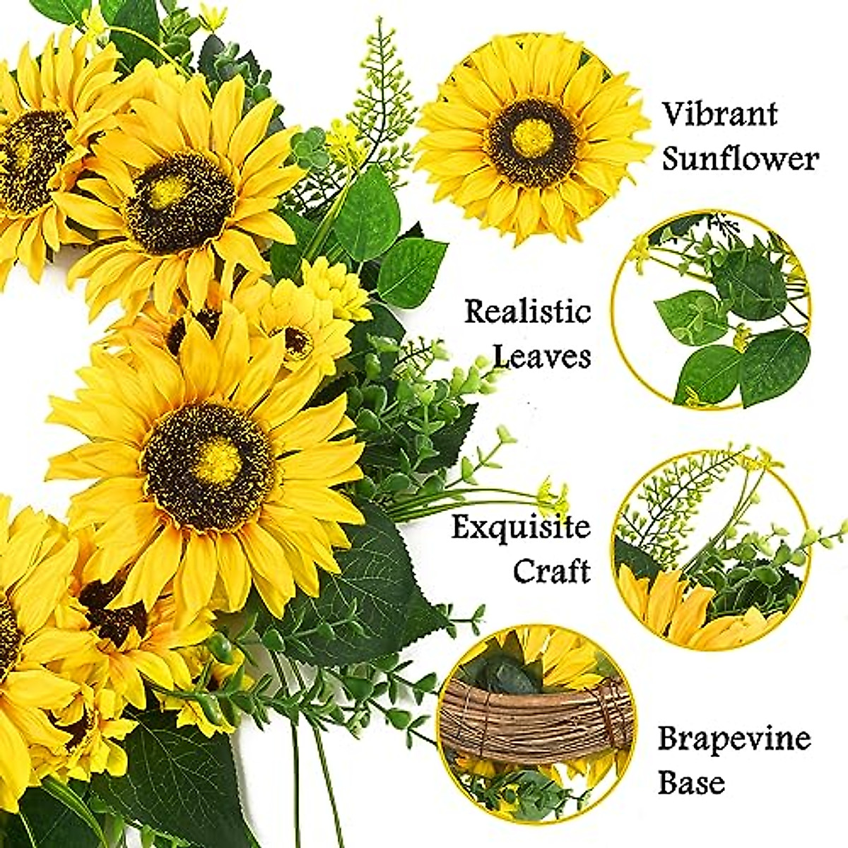 Waipfaru Sunflower Wreaths for Front Door, 20'' Sunflower Door Wreath with Welcome Sign and Bow, Spring Summer Wreath for Farmhouse Front Porch Patio Window Decor