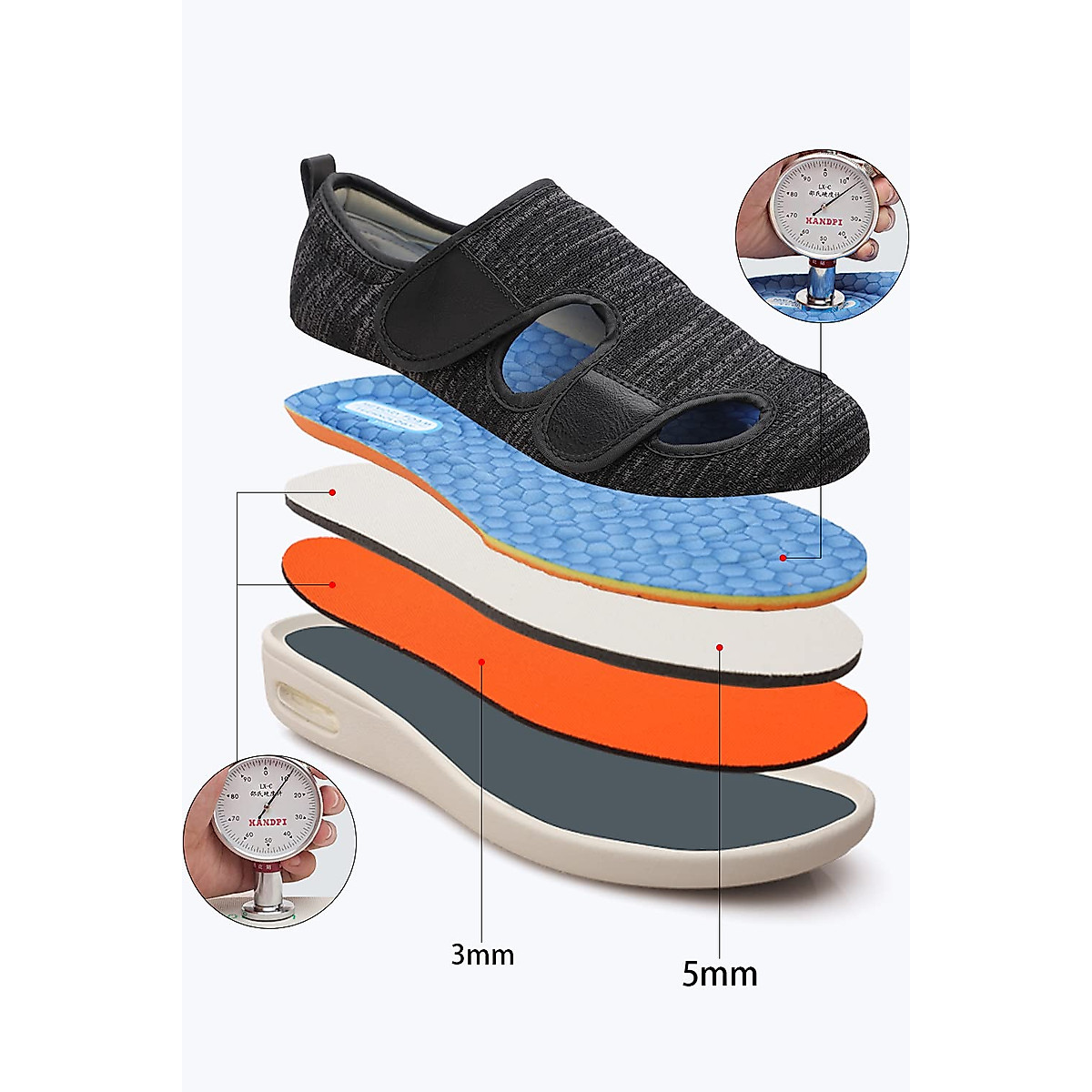 ZUMEIJIA Women's Diabetic Shoes for Women Casual Adjustable Walking Shoes Wide Shoes for Elderly Swollen Feet Non-Slip Air Cushion Bottom Fattening and Widening Black Grey 10