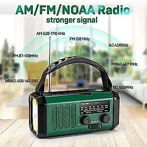 Emergency Hand Crank Weather Radio with 10000mAh Battery Backup, AM FM NOAA Weather Radio, Type-C Charge,Solar Charging,SOS, 3 Modes LED Torch，Reading Lamp, Compass for Outdoor Survival