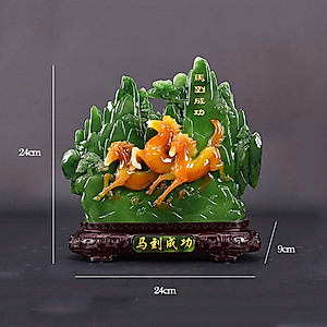 Statue Stunning Home Garden Ornament Sculpture Decoration Feng Shui Polyresin Horse on Statue Resin Crafts Chinese Zodiac Statue Decoration, Imitation Jade Statue Horse Symbol of Success Fortune Home