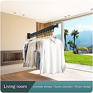 LIENAHU Clothes Drying Rack,Laundry Drying Rack,Clothes Rack Wall Mount,Wall Mounted Clothes Hanger Rack,Laundry Rack Folding,Retractable Clothing Rack,Collapsible Clothes Hanging Rack(Hooks,Black)