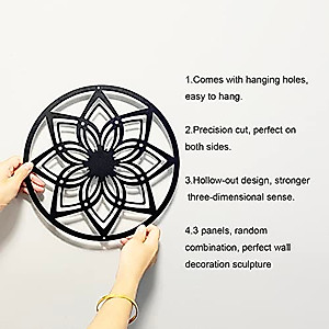 DUOOLN 11" Metal Sacred Geometry Wall Art 3 PCS Set, Round Abstract Lotus Flower Wall Decor Artwork, Suitable for Home Indoor and Outdoor and Yoga Studio Decoration(Black)