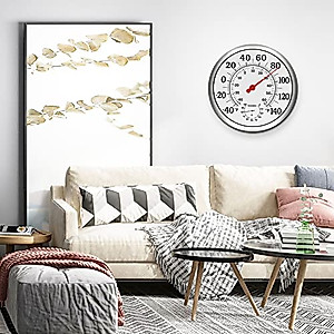 Outdoor Thermometer Large Numbers - 12Inch Outdoor Thermometers for Patio Waterproof, Wall Mounted Thermometer Hanging Thermometer Hygrometer with Stainless Steel Enclosure, No Battery Required