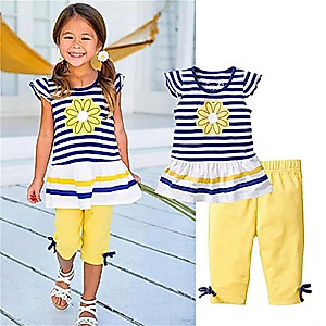 Infant Baby Girls Summer Clothes Outfits 2-7 Years Old Kids Ice Cream T-Shirt Tops and Plaid Short Pants Set (4-5 Years Old, Yellow)