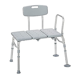 Drive Medical 12011KD-1 Tub Transfer Bench For Bathtub, Height Adjustable Shower Bench with Backrest, Shower Seat Shower Chair Bath Chair for Elderly, Seniors, Arm Support for Transfer, 400 Weight Cap