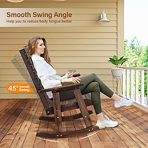 VINGLI Outdoor Wooden Rocking Chair with High Backrest, Solid Fir Wood Outdoor Rocking Chair, Heavy Duty 600 LBS Patio Rockers for Indoor and Outdoor, Garden, Yard, Patio, Rustic