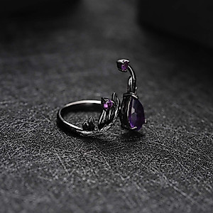 Qitian 1.43Ct Amethyst Rings Angel's Wing Original Handmade Birthstone Ring for Women Birthday Jewelry Gifts Adjustable Open Rings