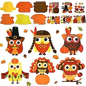 Autumn Thanksgiving Owl Craft Kit for Kids DIY Fall Turkey Day Paper Craft Kits Assorted Owl Shapes Gift with Pumpkins Favors Thanksgiving Day Project Home Classroom Game Activities(36 Sets)