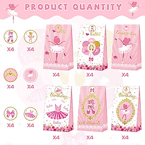 Jecery 24 Pcs Mini Ballerina Goodie Bags Ballerina Birthday Party Decorations Ballerina Party Favors Ballet Tutu Party Bags for Baby Shower Wedding Party