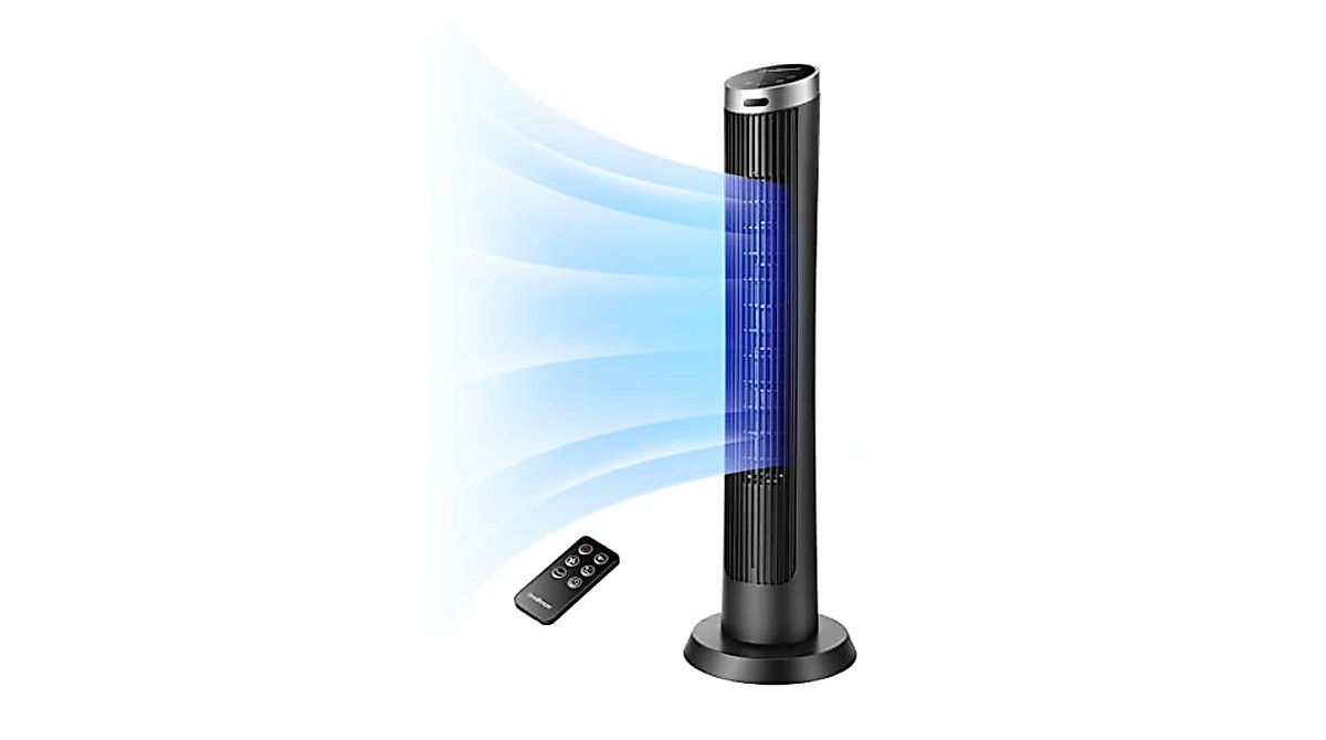 OmniBreeze 36 Inch Bladeless Tower Fan with Remote & Quiet Cooling