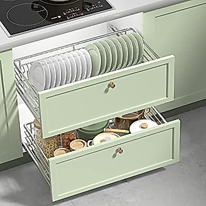 2-Tier Cabinet Pull Out Shelves Heavy Duty 304 Stainless Steel Pull-Out Cabinet Organizers Telescopic Wire Storage Baskets Rack for Kitchen Base Cabinet Organization for Pantry, Bathroom, Chrome (49