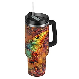 Flradish 30oz Tumbler with Handle, Dragonfly Totem Stainless Steel Tumbler with Lid and Straws Double Wall Vacuum Insulated Leakproof Coffee Travel Mug