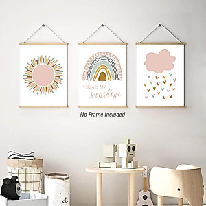 Nursery Wall Art Pink Rainbow Canvas Print - You Are My Sunshine Wall Art Decor Cloud Nursery Pictures Wall Art for Girl Bedroom Nursery Prints Posters Kids Room Wall Art 16x24x3 Inch unframed