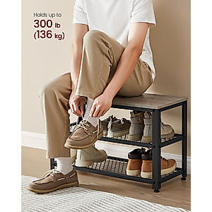 VASAGLE Coat Rack Shoe Bench Set, Hall Tree with Bench, Entryway Furniture, Multifunctional, Dot Coat Hooks, 2-Tier Shoe Rack, Industrial Style, for Entryway, Hallway, Heather Greige ULCR073K02