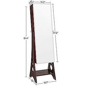 SONGMICS 8 LEDs Jewelry Cabinet Armoire with Beveled Edge Mirror, Gorgeous Jewelry Organizer Large Capacity Brown Patented UJJC89K