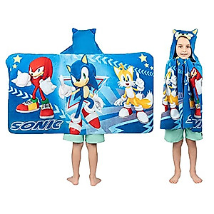Sonic The Hedgehog, Anime, Bath/Pool/Beach Soft Cotton Terry Hooded Towel Wrap, 24 in x 50 in, By Franco Kids