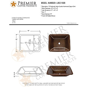 Premier Copper Products LREC19DB 19-Inch Hammered Copper Bathroom Sink, Oil Rubbed Bronze