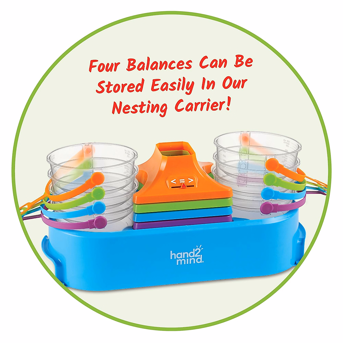 hand2mind Nestable Pan Balance, Pan Balance Scale for Classroom, Math Balance Scale for Kids, School Weight Scale, Balancing Scale Toy, Preschool Science Center Materials (Set of 4)