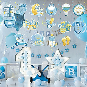 36pcs Blue Baby Shower Party Hanging Swirls Decor, It's A Boy Themes Party Supplies Boy Ceiling Hanging Streamers for Kids Gender Reveal Baby Shower Birthday Party Decorations