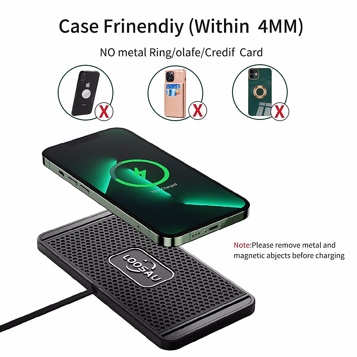 Wireless Charger,LOOSAU Wireless car Charger Charging pad 15w Non Slip FastCharger for car Wireless Phone Charger for Android for iPhone 11/12/13/14/15 Pro Max Xs,Samsung Galaxy S20, S10+ Note 9，LG