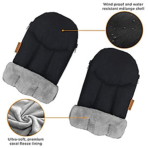liuliuby CozyMitts - Insulated Stroller Gloves/Stroller Hand Muff - Stroller Accessories for Winter - Water Repellent Stroller Mittens for Freezing Cold Weather - Hand Warmers (Black)