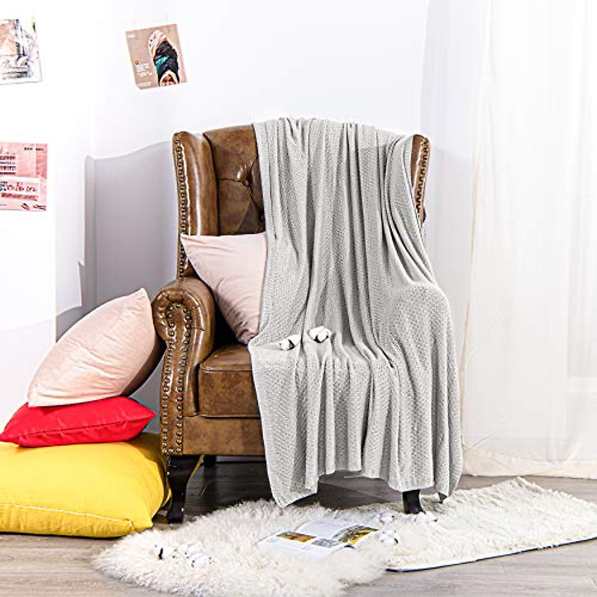 NTBAY Natural Bamboo Cable Knit Throw Blanket, 2.2 lbs Soft and Cooling Touch Bed Blanket, 51x67 Inches, Silver Grey