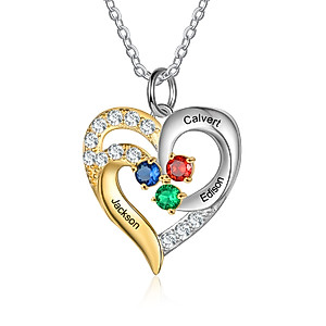 Jewelstruck Personalized Mothers Necklace with Birthstones Sterling Silver Promise Necklace for Women Engraved Names Family Anniversary Birthday Gifts for Mom Wife Nana Christmas