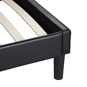 Olee Sleep Dura Metal Faux Leather Wood Diamond Slate Bed Frame, Queen, Black