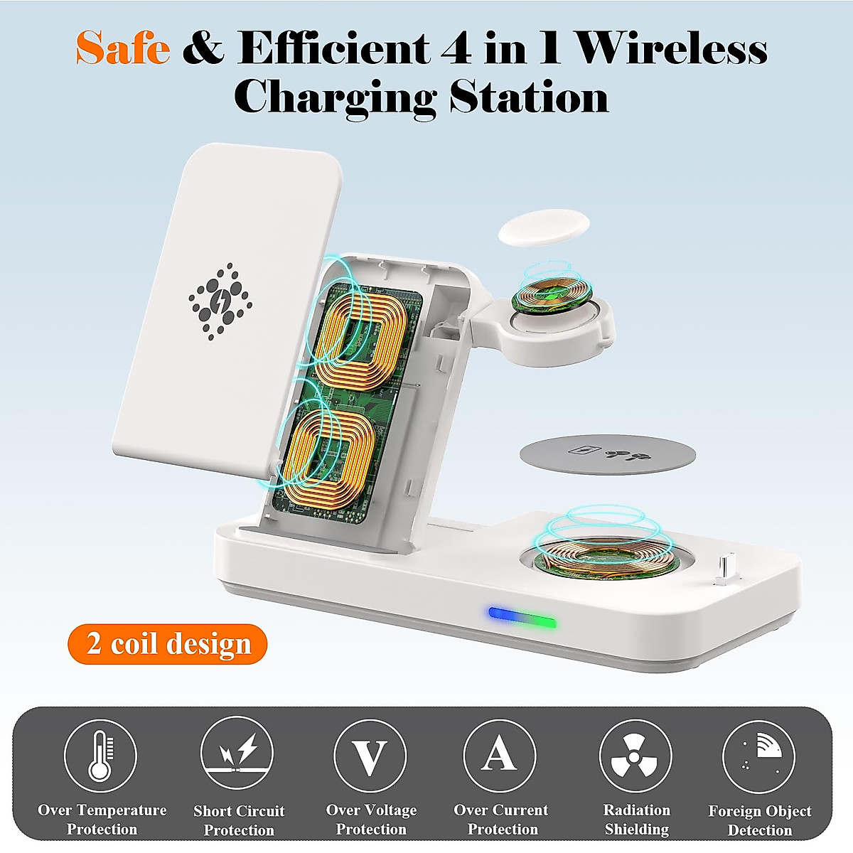 Upgraded 4 in 1 Wireless Charger for Google Pixel Watch 1, Pixel 8 Pro/8/7A/Fold/7/7 Pro/6/6 Pro/5/4/3/XL, Pixel Buds Pro, Foldable Wireless Charging Station for Google Pixel, iPhone, Airpods, Samsung