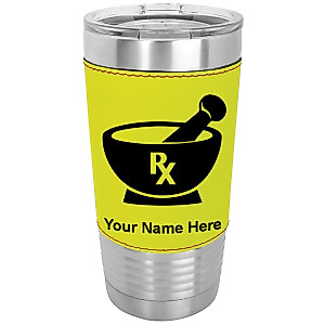 LaserGram 20oz Vacuum Insulated Tumbler Mug, Rx Pharmacy Symbol, Personalized Engraving Included (Faux Leather, Softball Style)