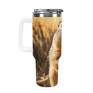 JTKBNVM Hand Drawn Groundhog Car Tumbler Travel Coffee Mug 40 Oz Tumbler with Handle And Straw Lid Large Insulated Mug Stainless Steel Water Bottle Large Capacity Car Cup