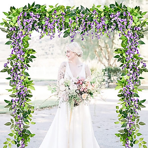Sunm Boutique 4Pcs 6.6FT Artificial Flowers Silk Wisteria Garland Artificial Wisteria Vine Rattan Silk Hanging Flower Purple Wisteria Vine Flower for Home Garden Ceremony Wedding Arch Floral Decor