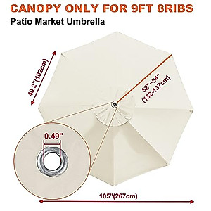 EliteShade 9ft Patio Umbrella Market Table Outdoor Deck Umbrella Replacement Canopy Cover(Canopy Only)(White-35)