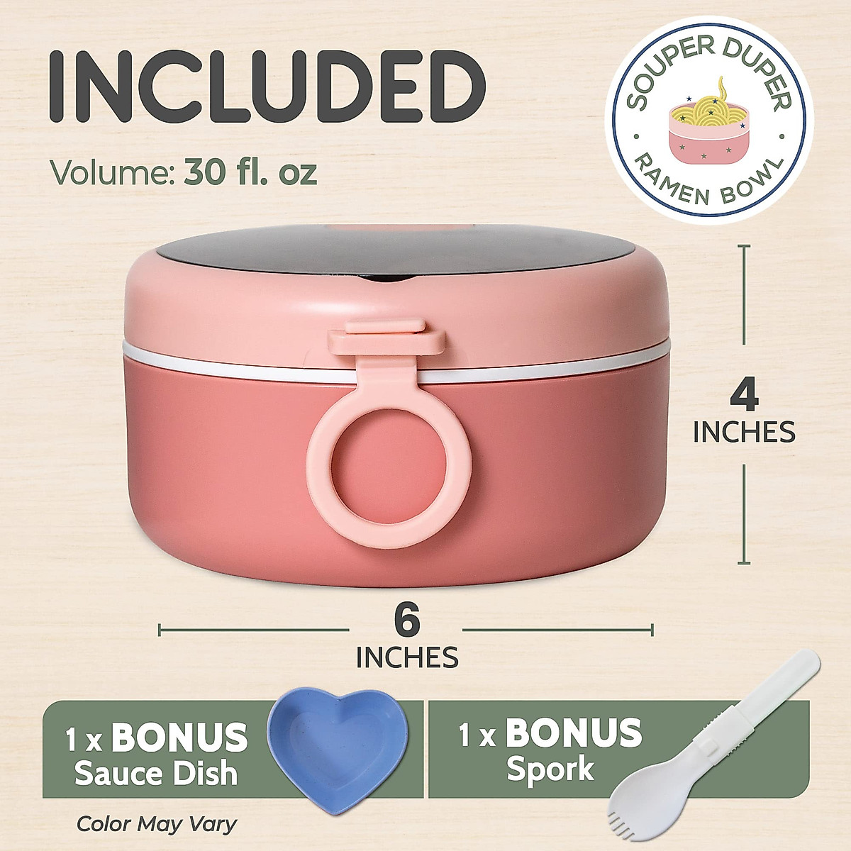 Souper Duper Ramen Bowl Set with Utensil & Saucer • Microwave, Serve & Eat Noodles in the Same Soup Bowl • Grab-and-Go Leak Proof Lid • Easy to Clean • Freezer Safe • For Dorm, Office, Home