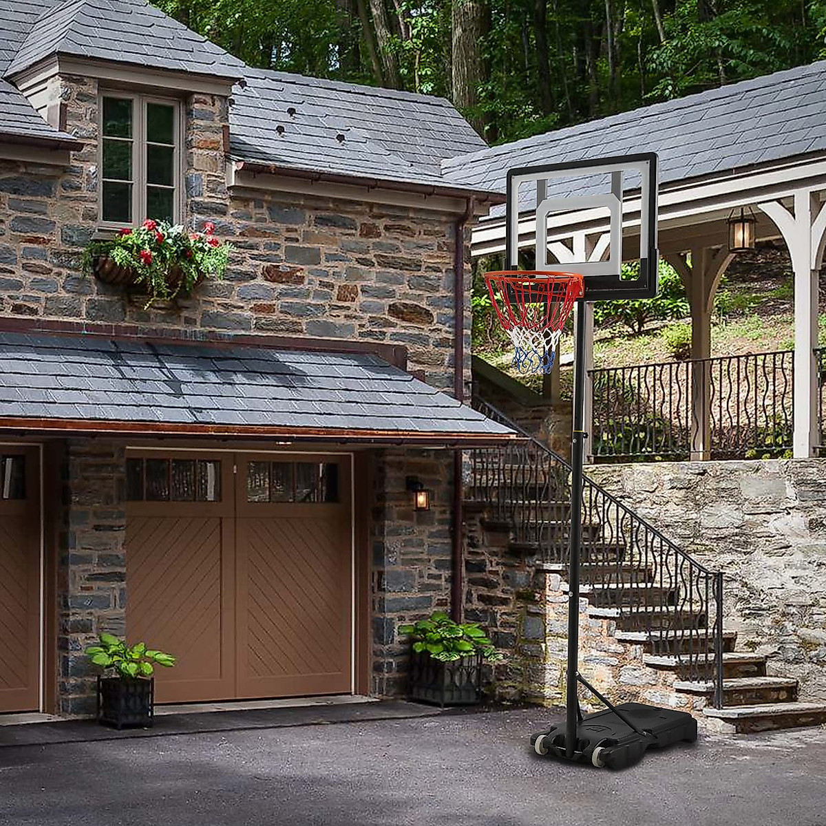 MoNiBloom Portable Basketball Hoop Goal 5ft- 7ft Adjustable-Height Stand with 33 Inch Backboard Wheels Fillable Base, Basketball Goals for Adults Indoor Outdoor Play, Black