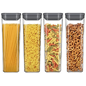 MR.SIGA 4 Pack Airtight Food Storage Container Set, BPA Free Kitchen Pantry Organization Canisters, One-Handed Airtight Cereal Flour Spaghetti Storage Containers, 2.1L / 72oz, Gray