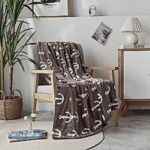 YuanKanJu DAKANG Plush Throw Blanket, Fleece Throw for Couch 50" x 60" - Soft Microfiber Cozy Lightweight Printed All Season Bed Throw Blanket, Anchor Borwn