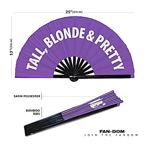 Tall, Blonde & Pretty Hand Fan Foldable Bamboo Circuit Hand Fan Funny Gag Slang Words Expressions Statement Gifts Festival Accessories Rave Handheld Circuit Event Fan Clack Fans (Purple)