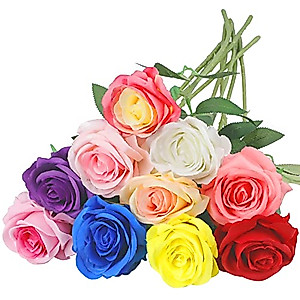 RETON 10 Pcs Artificial Silk Rose Flower, Realistic Roses Fake Flowers for DIY Wedding Bouquets Centerpieces Party Garden Home Floral Arrangement Decoration - 50cm (Multicolor)