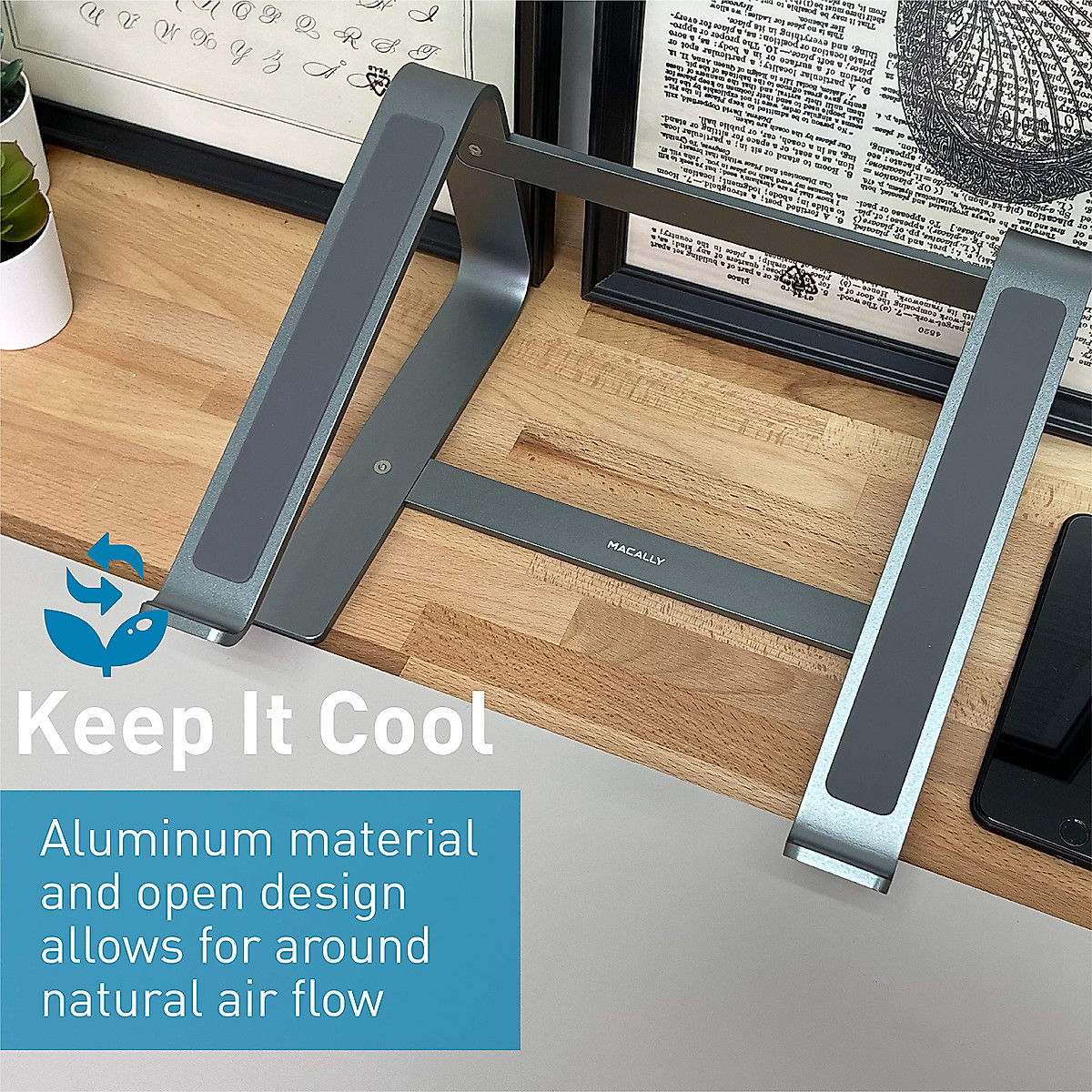Macally Aluminum Laptop Stand for Desk - Works with all Macbook /Pro/Air & Laptops between 10” to 17.3” - Sleek and Sturdy Laptop Riser - (ASTANDSG), Space Gray