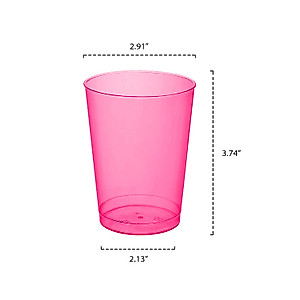 Party Essentials Hard Plastic 10-Ounce Party Cups and Tall Tumblers, Neon Pink, 25-Count