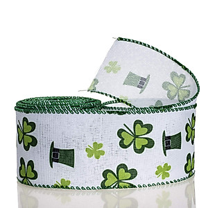 St Patrick's Day Wired Ribbon, 2 1/2 Inch by 10 Yards Emerald Green Shamrocks Lucky Ribbon for Gift Wrapping, Wreath and Party Decoration