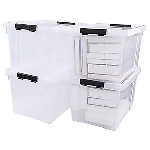 Minekkyes 4-Pack 34 Quart Clear Latching Box Totes, Plastic Storage Bin
