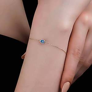 jewelryist 14k Evil Eye Bracelet for Women | Amulet Bracelet for Protection | Blue Evil Eye Bracelet | Double Sided Evil Eye | Jewelry Gift for Mom | 7.5" Bracelet Length