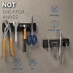 Magnetic Knife Holder for Wall, 10" Acacia Wood Knife Magnetic Strip Powerful Magnet Knife Holder Strip No Drill Use as Tool Key Storage Knife Bar, Knife Rack for Kitchen Utensil Organizer Black