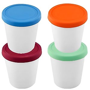 YQMYXG 32 Oz Ice Cream Containers for Homemade, Ice Cream Containers with Silicone Lids Leak-Free, Reusable Ice Cream Storage Containers for Freezer Chocolate Sorbet, (4 Pack - 1 Quart Each)