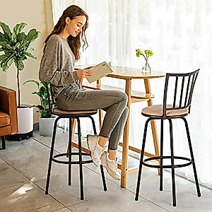 VECELO Barstools, Adjustable Counter Stools, Steel Bistro Pub Chairs, Bar Stools with 360 Degree Swivel Seat Top and Comfortable Round Seat Cushions,Straight Backrest,Set of 2