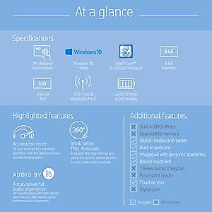 HP Pavilion X360 14-Inch Convertible Laptop, Intel Core I5-8265U Processor, 8 GB RAM, 256 GB Solid-State Drive, Windows 10 Home (14-cd1010nr, Natural Silver)